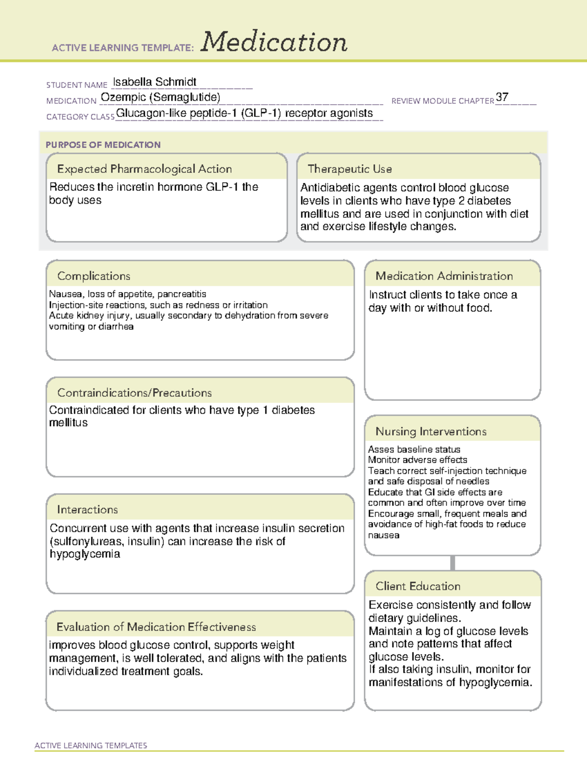 ACTIVE LEARNING TEMPLATE: Ozempic (Semaglutide) Medication Review - Studocu