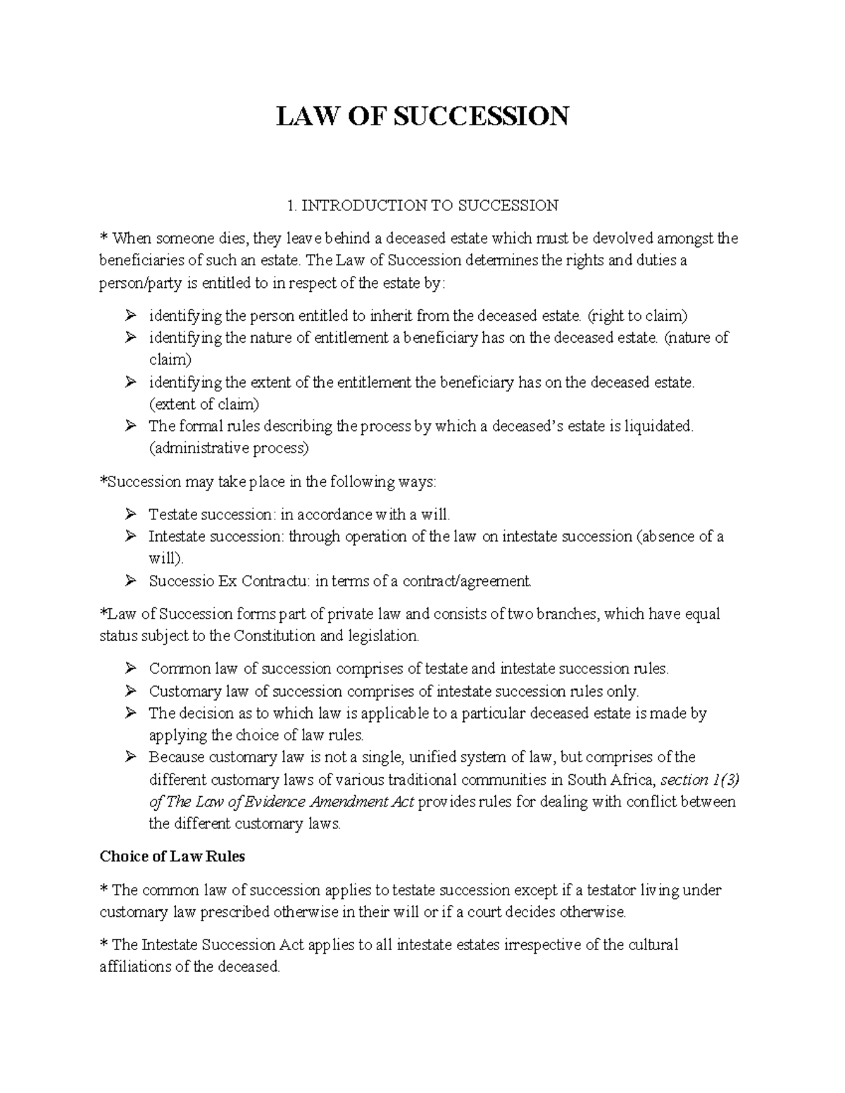 LAW OF SUCCESSION: INTRODUCTION TO SUCCESSION AND ENTITLEMENTS - Studocu