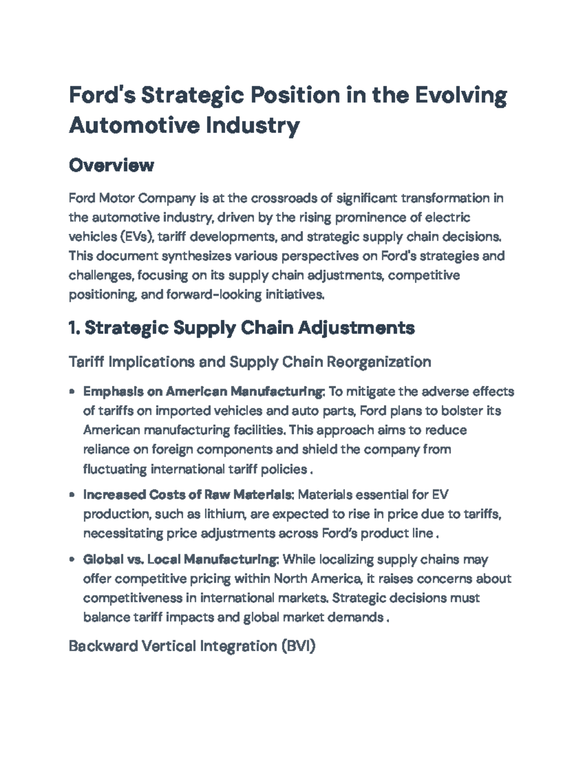 Ford's Strategic Position & Challenges in the Evolving Auto Industry ...