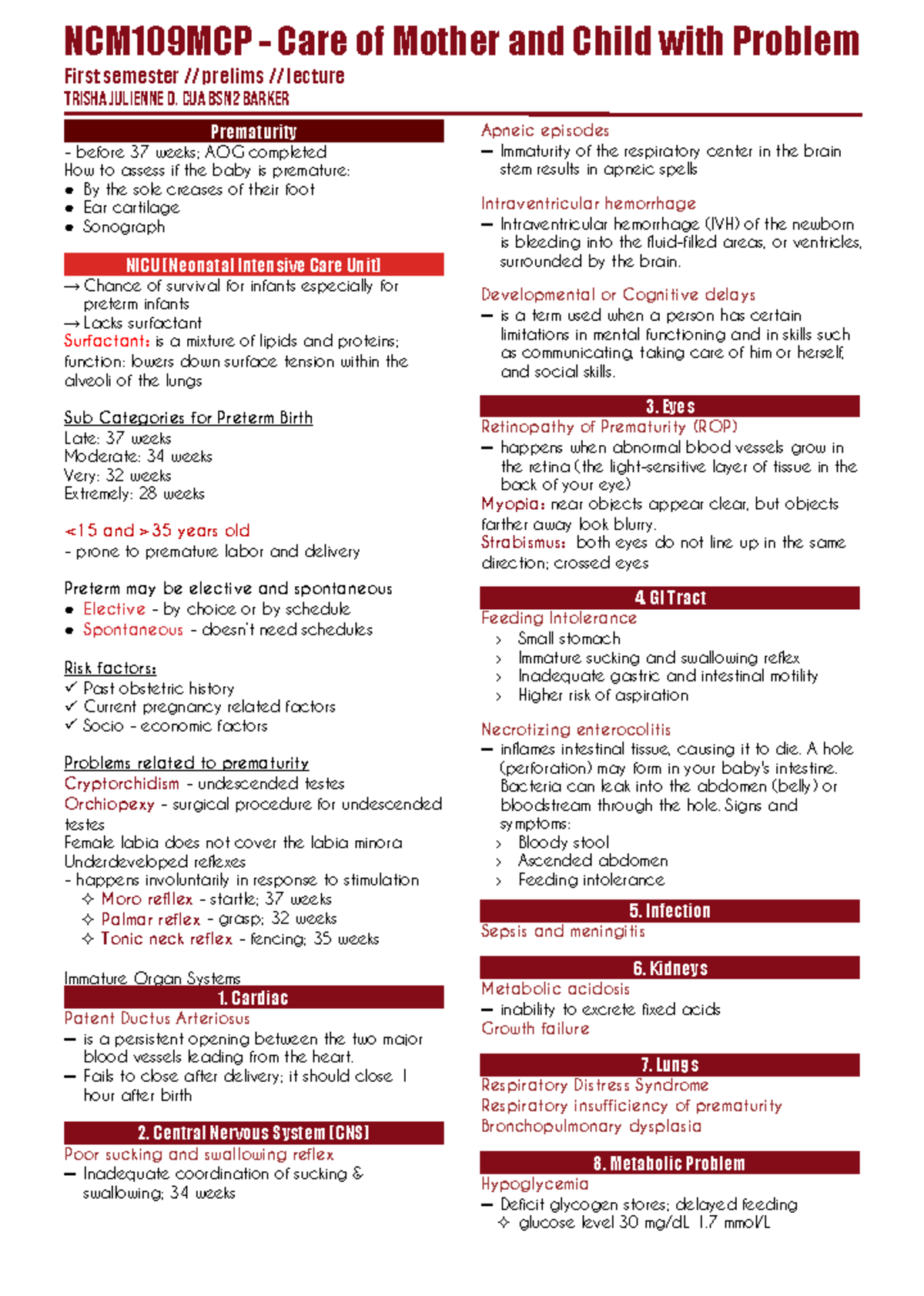 NCM109MCP Care of Mother and Child: Prelims Lecture Notes - Studocu