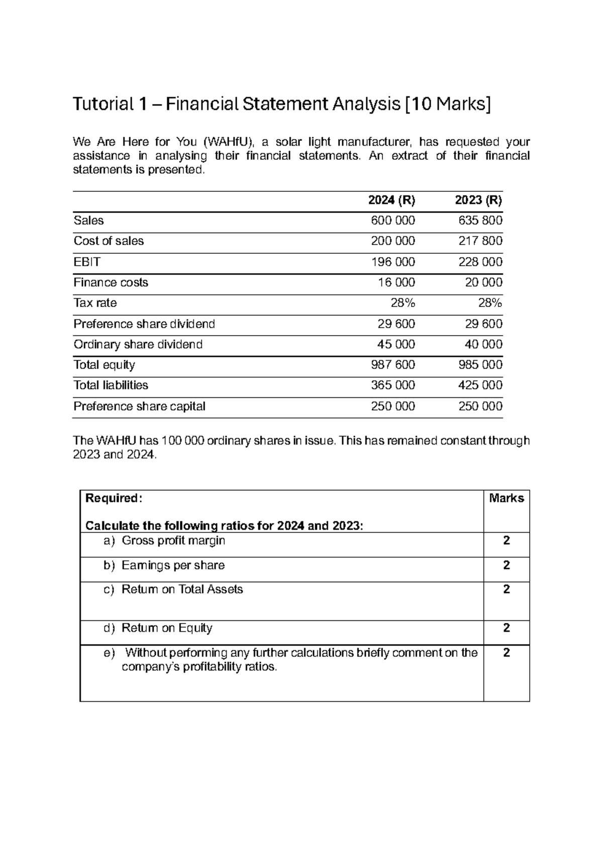 Tutorial 1 - Financial Statement Analysis - Tutorial 1 – Financial ...