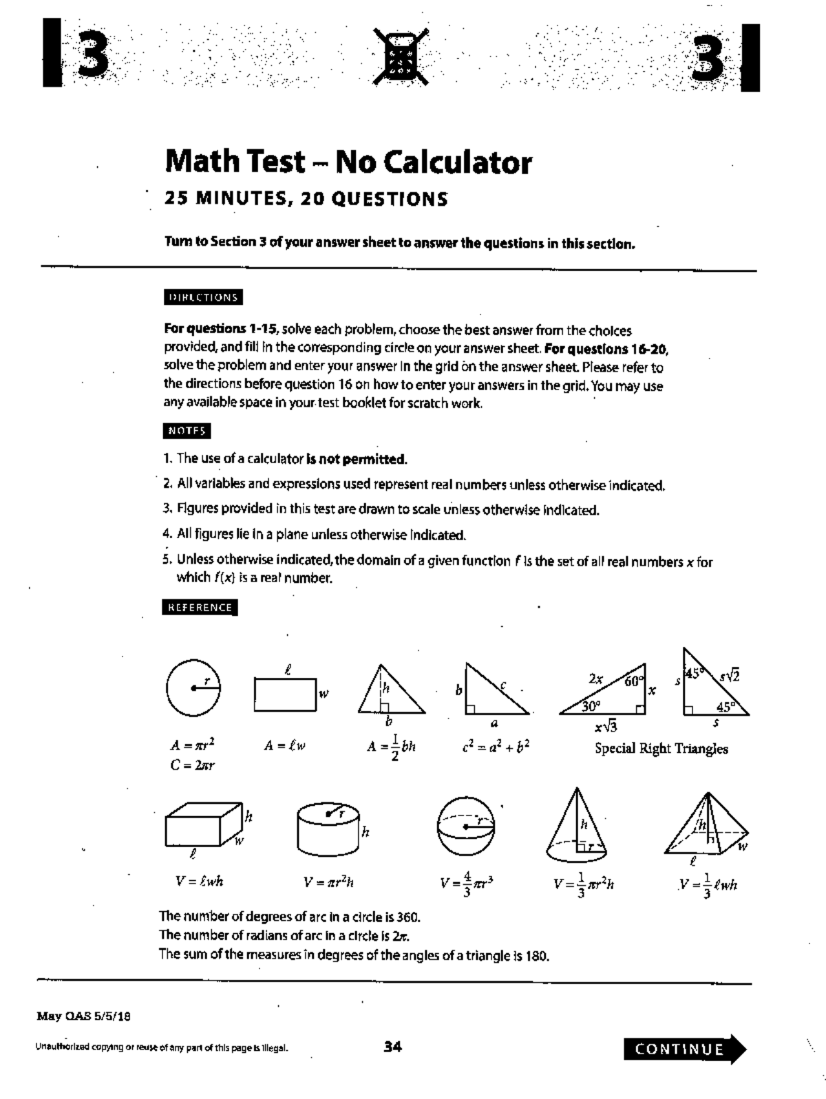 SAT Math Practice Test #1 - No Calculator - 25 Minutes - Studocu