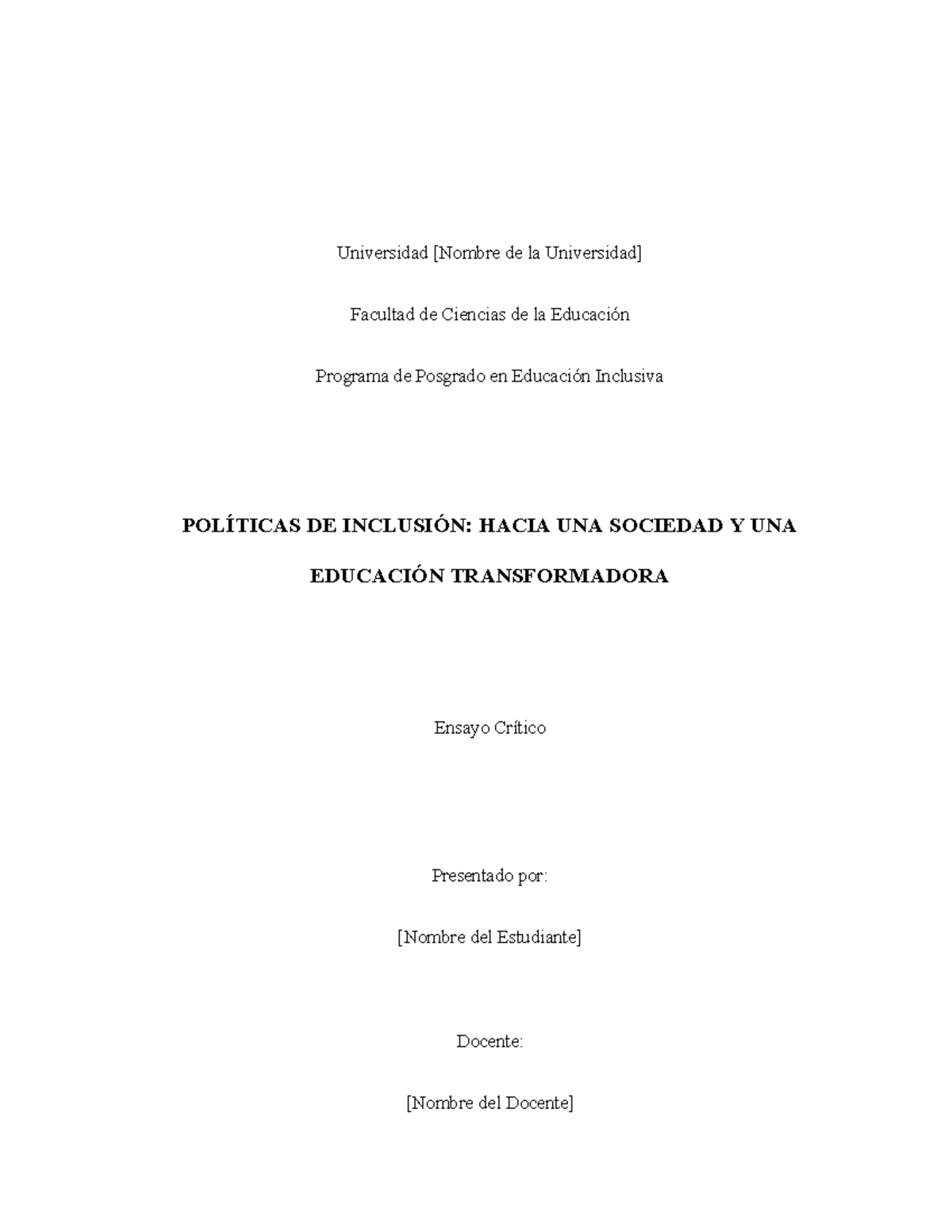 Ensayo Crítico sobre Políticas de Inclusión en Educación Inclusiva ...