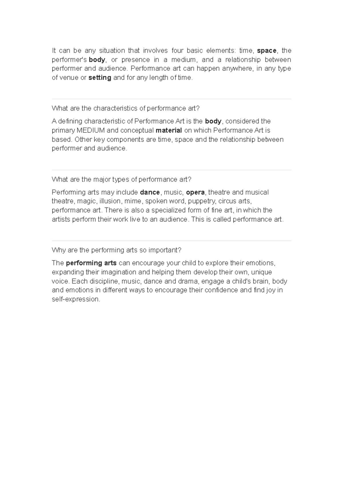 What are the four basic elements of performance art - It can be any ...