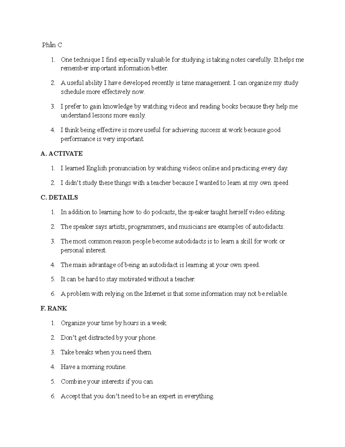 AV6 Listening - Buổi 2: Effective Study Techniques and Autodidact ...