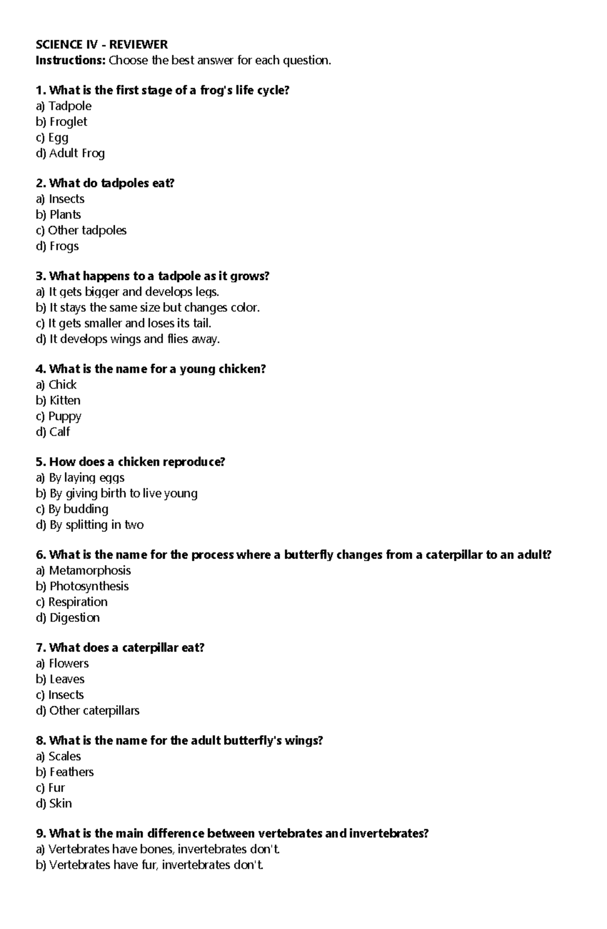 Science IV - Reviewer: Life Cycle & Biological Processes Guide - Studocu