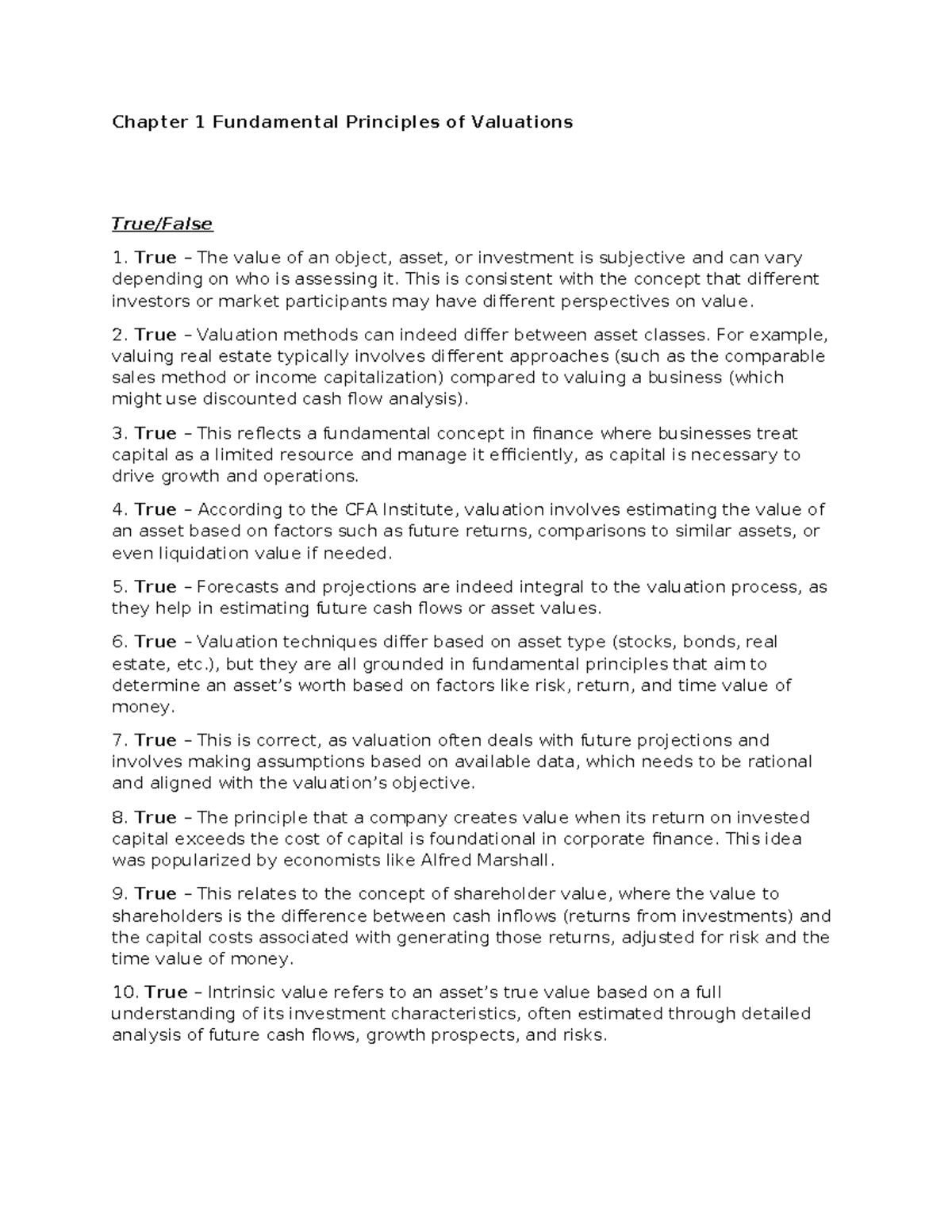 Valuation Methods: Chapter 1 Answer Key for Financial Studies - Studocu