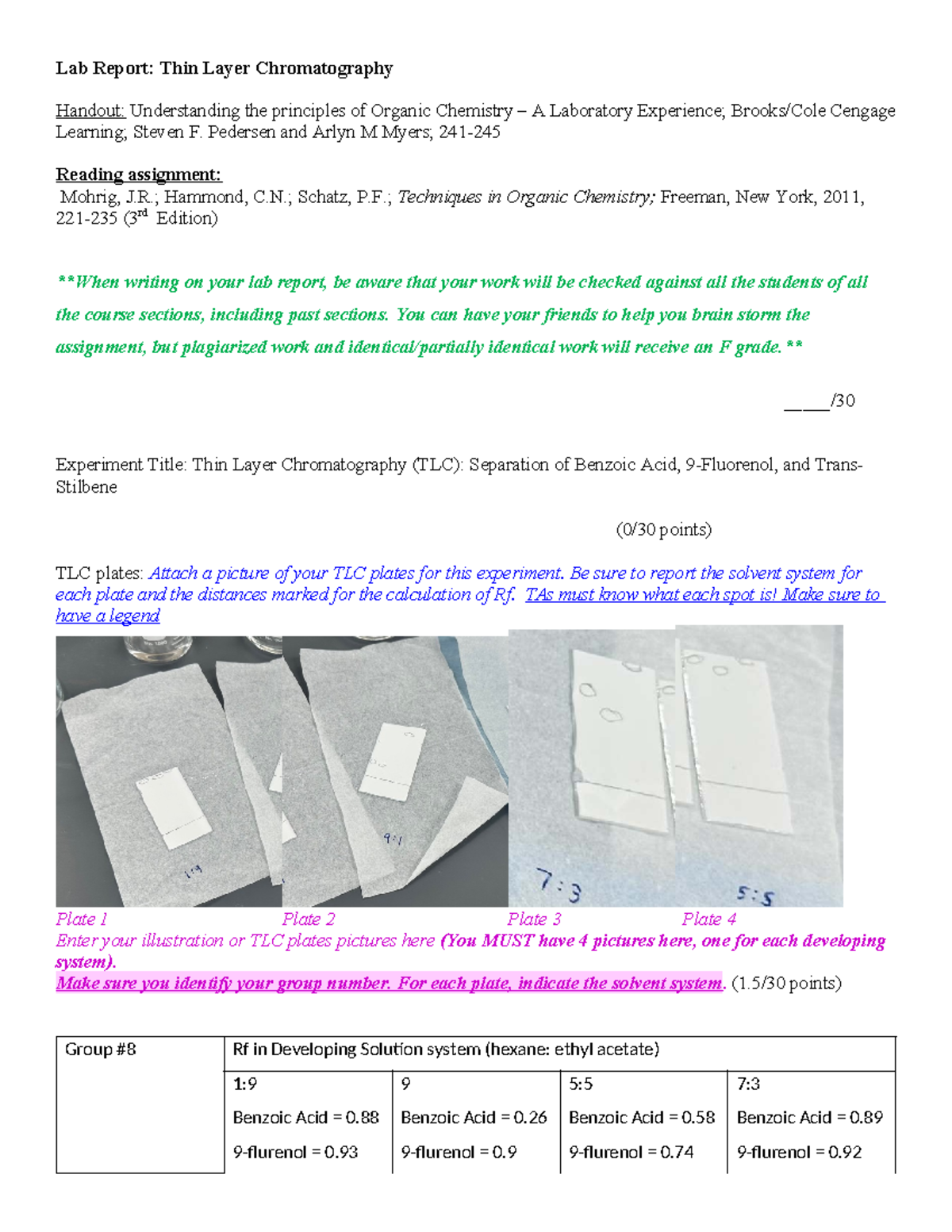 Lab Report: TLC Analysis of Benzoic Acid and Trans-Stilbene - Studocu