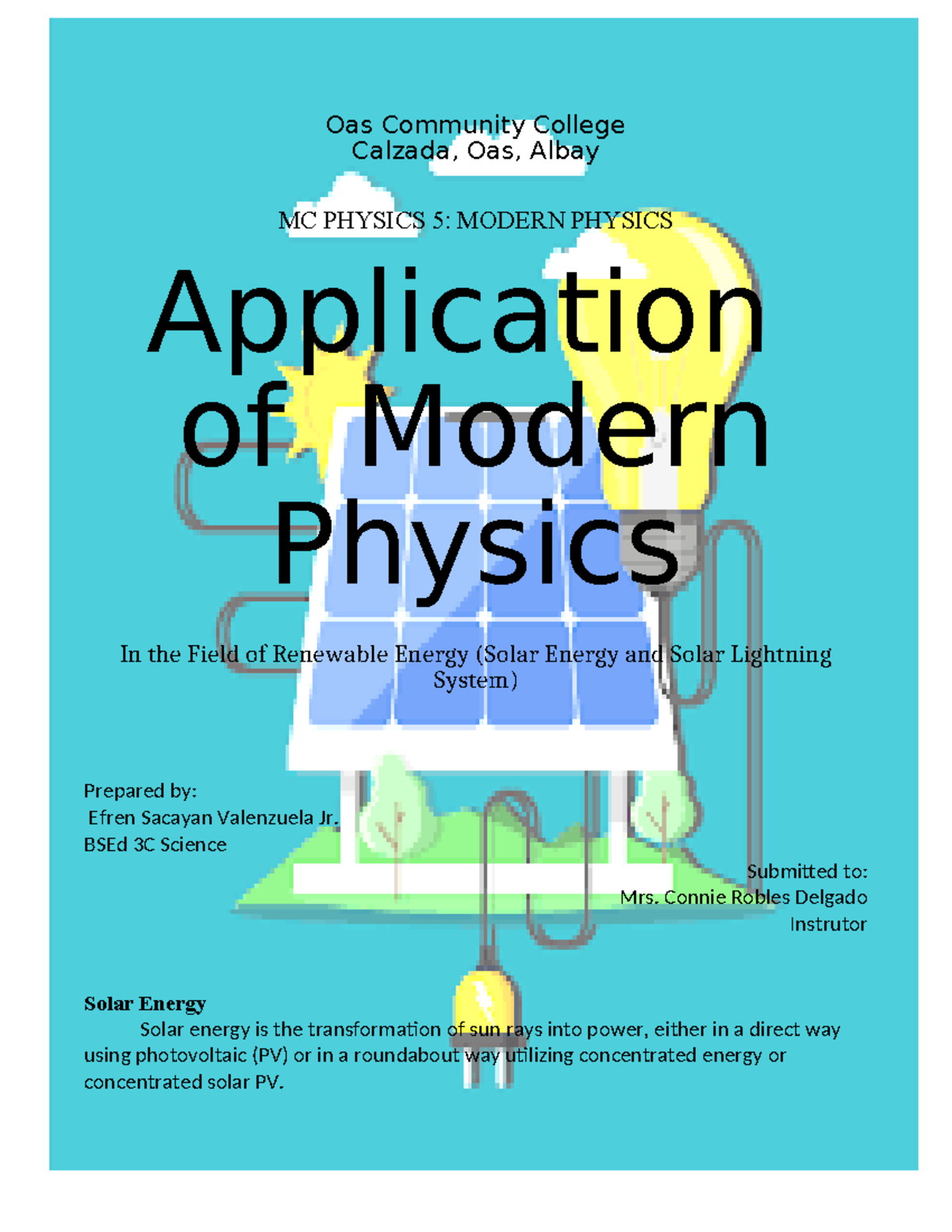 MC PHYSICS 5: Application of Modern Physics in Renewable Energy - Studocu