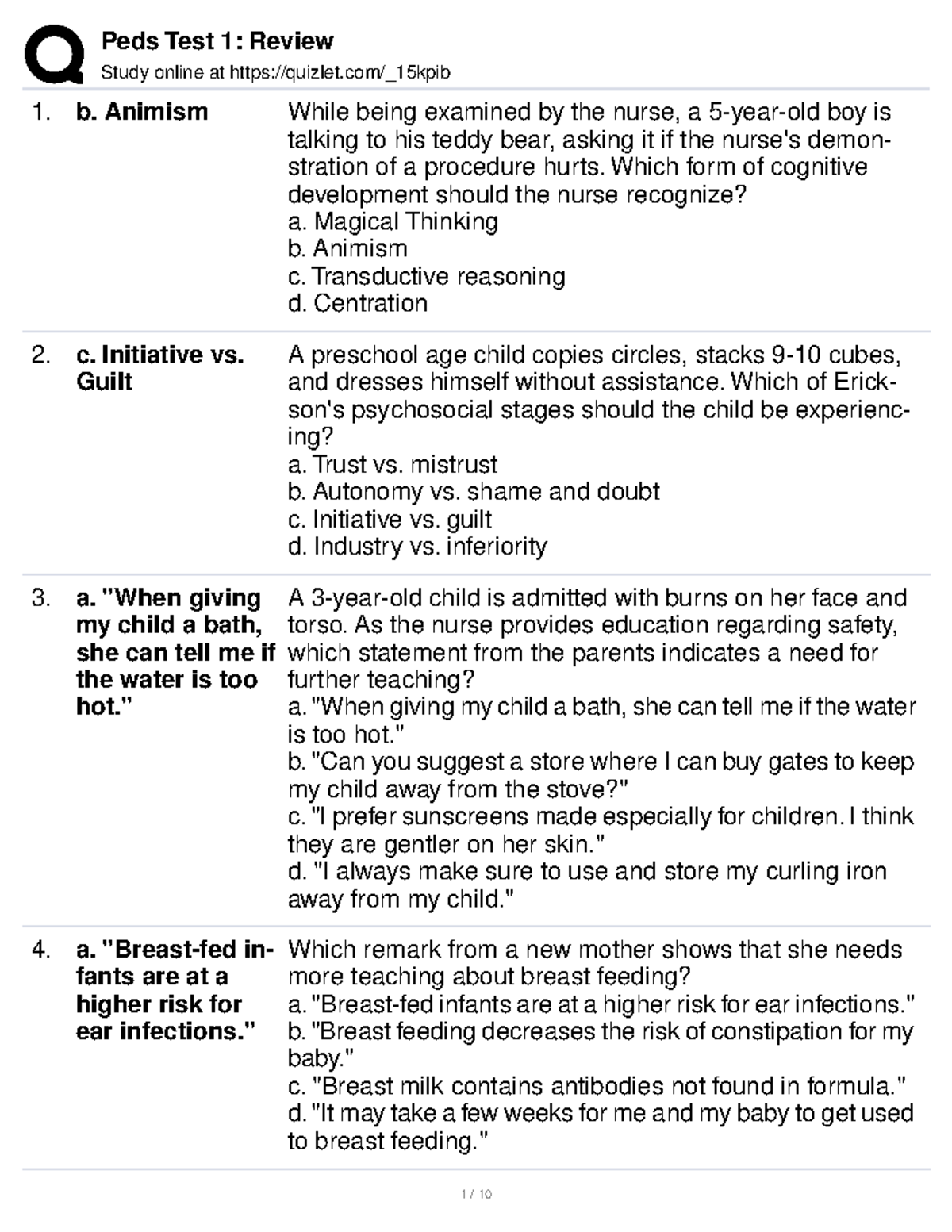 Peds NRS 101 Test 1 Review: Key Concepts and Questions - Studocu