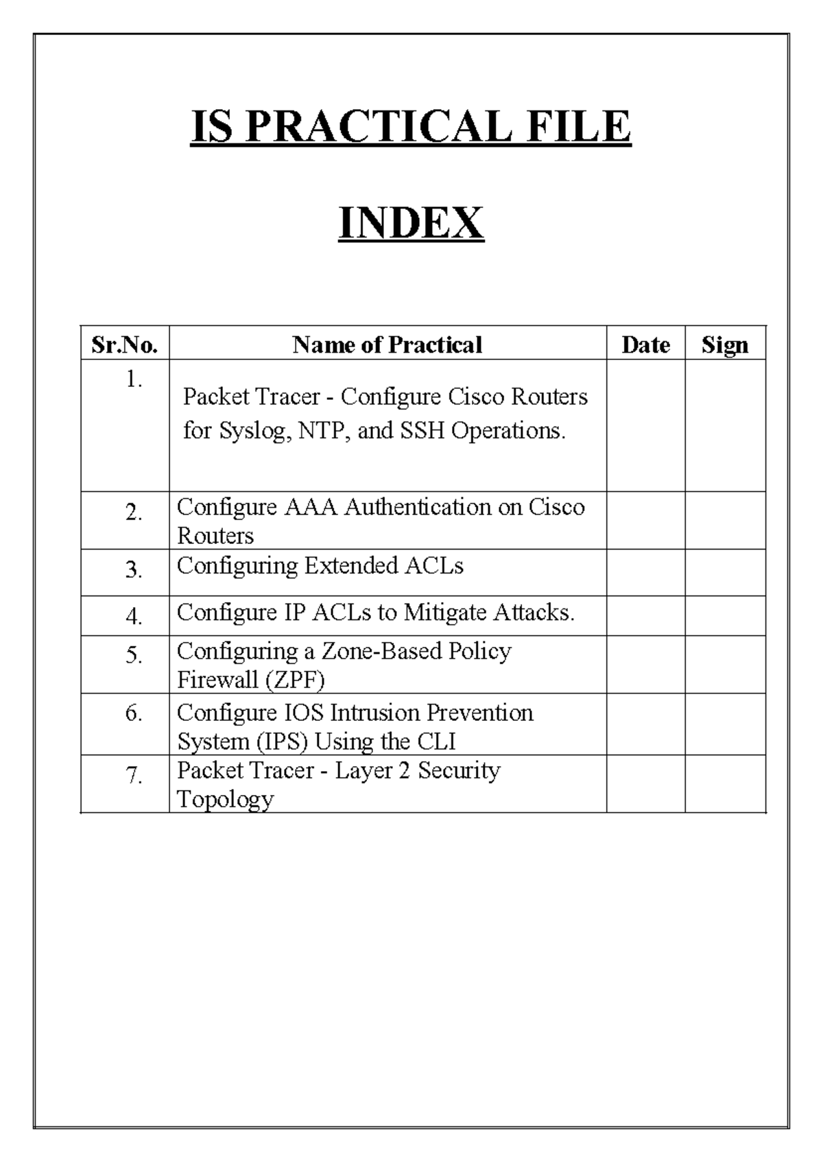 IS Manual 2025-26: Practical File Index for Cisco Router Configurations ...