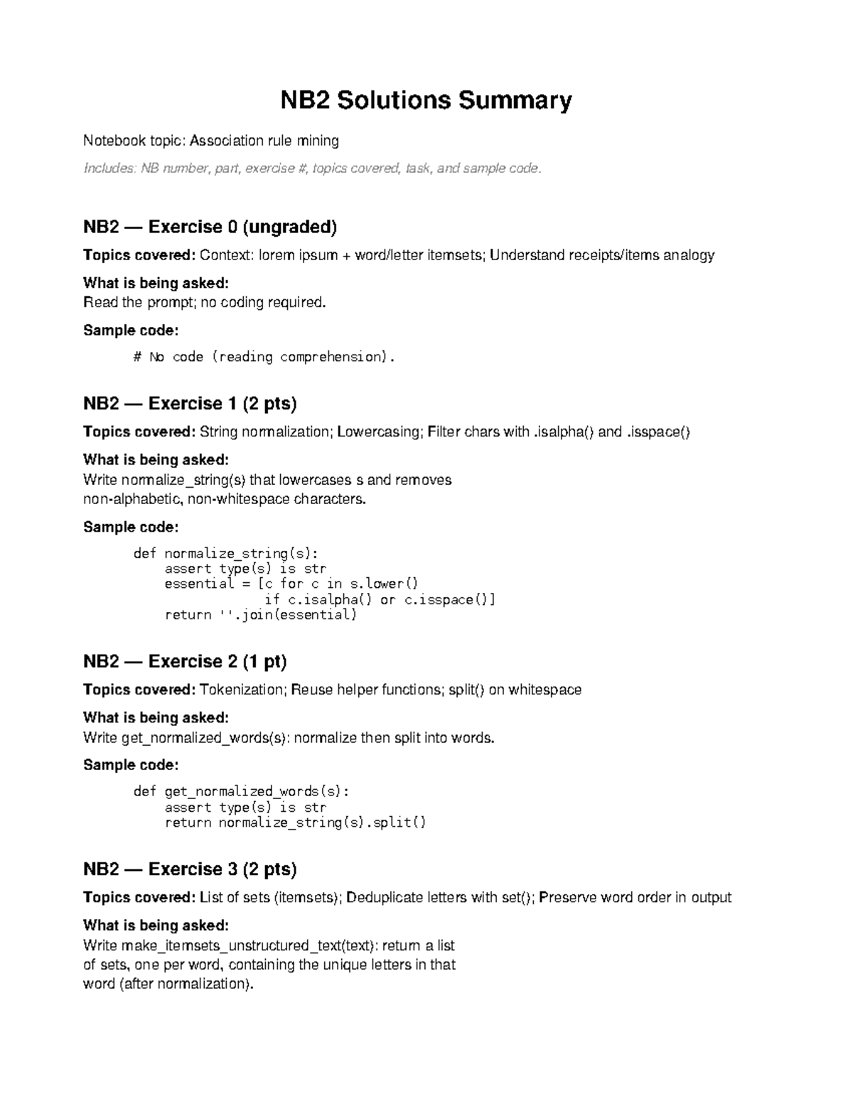 NB2 Solutions Summary: Association Rule Mining Exercises - Studocu