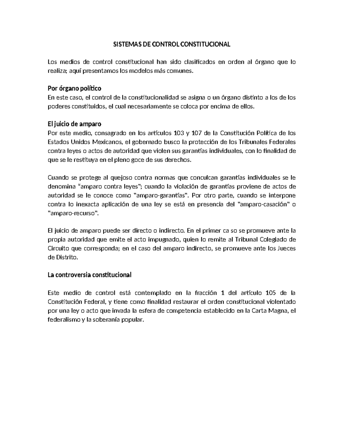 Medios de Control de Constitucionalidad en Sistemas de Control ...