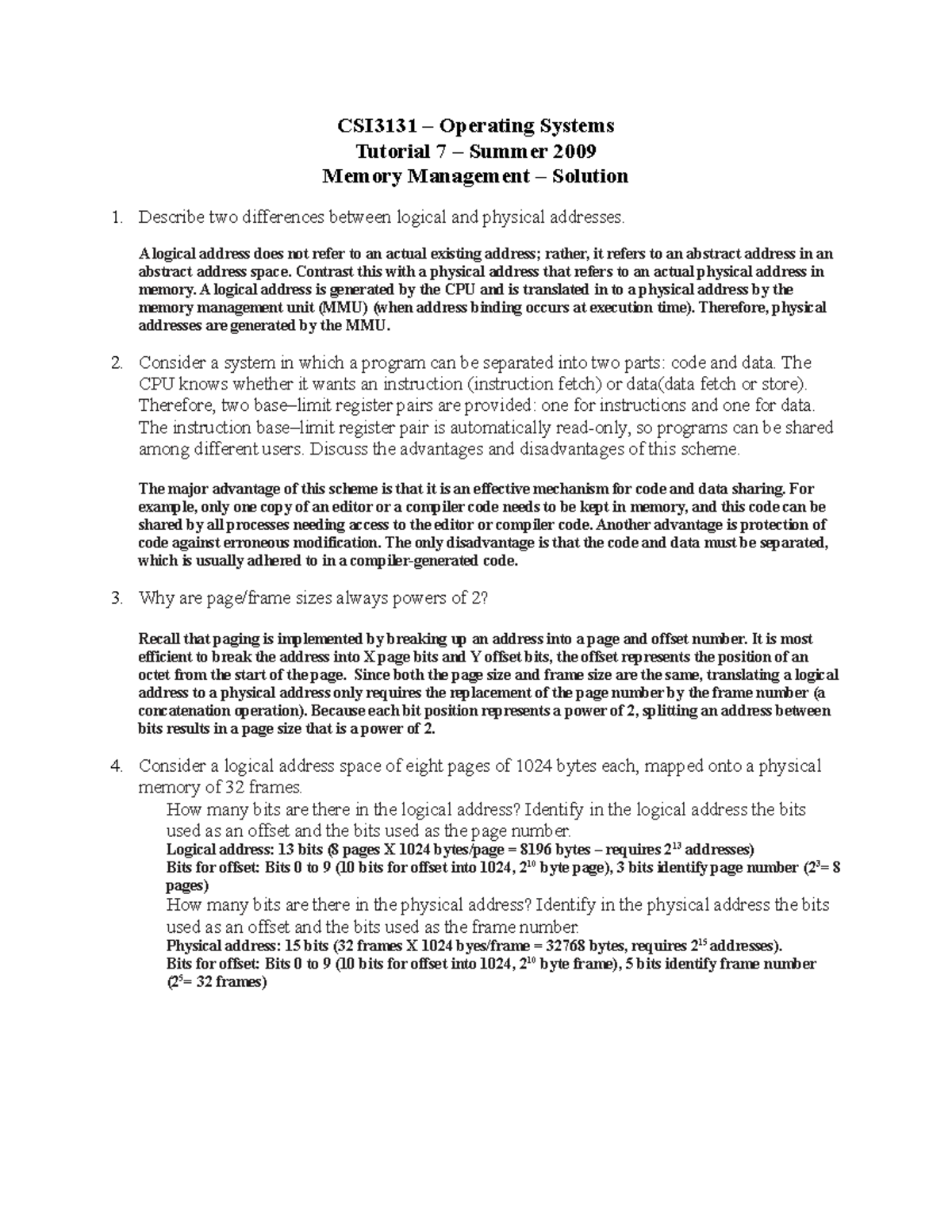 CSI3131Tutorial 7Sol - good project - CSI3131 – Operating Systems ...