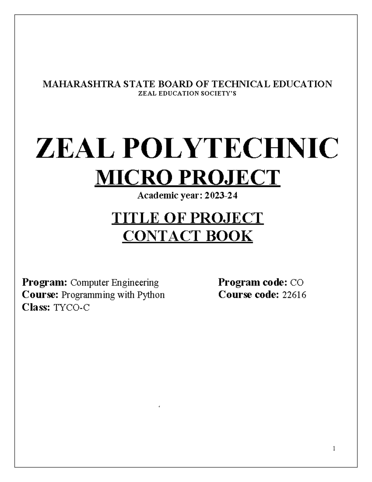 Contact Book Micro Project Overview - PY22616 TYCO-C - Studocu