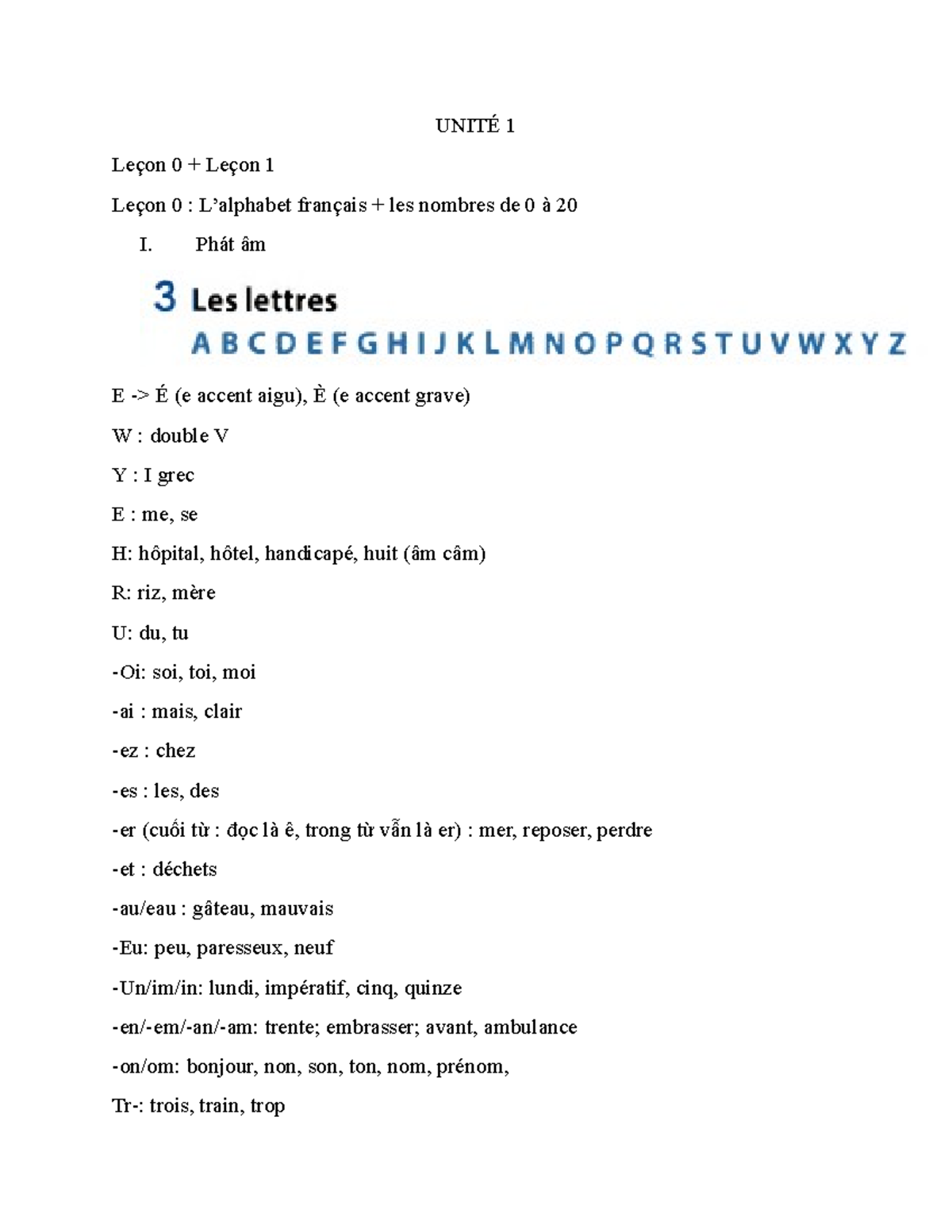 Nội-dung-chính-buổi-số-1-2-3 - UNITÉ 1 Leçon 0 + Leçon 1 Leçon 0 : L ...