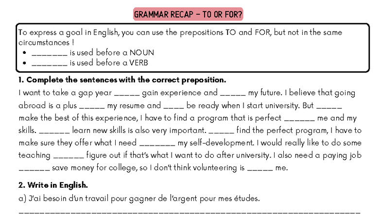 6 - Grammar Recap: TO vs FOR in English Usage - Studocu