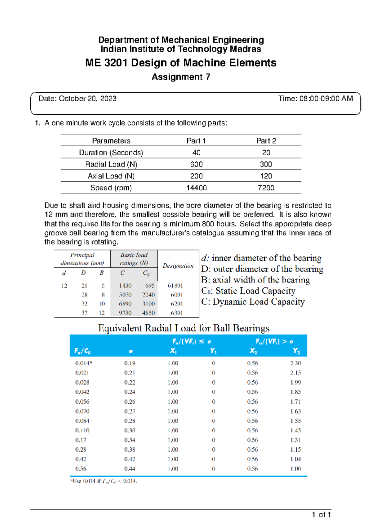 ME3201 Tutorial 7 - Assignment - Department of Mechanical Engineering Indian Institute of ...