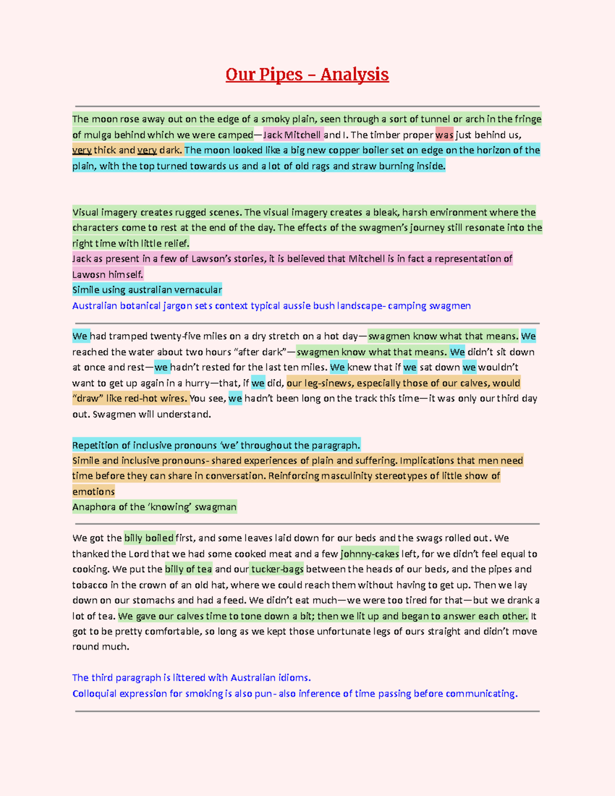 Our Pipes - Analysis - The timber proper was just behind us, very thick ...