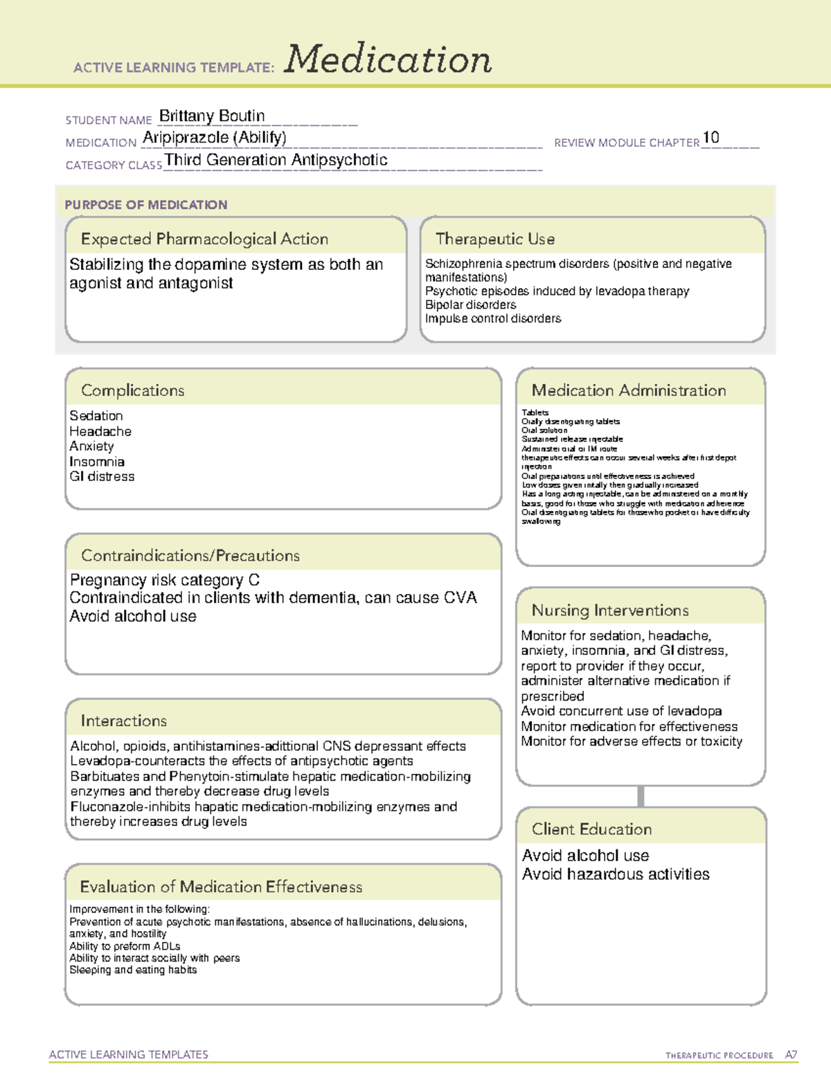 Abilify - ATI - ACTIVE LEARNING TEMPLATES THERAPEUTIC PROCEDURE A ...