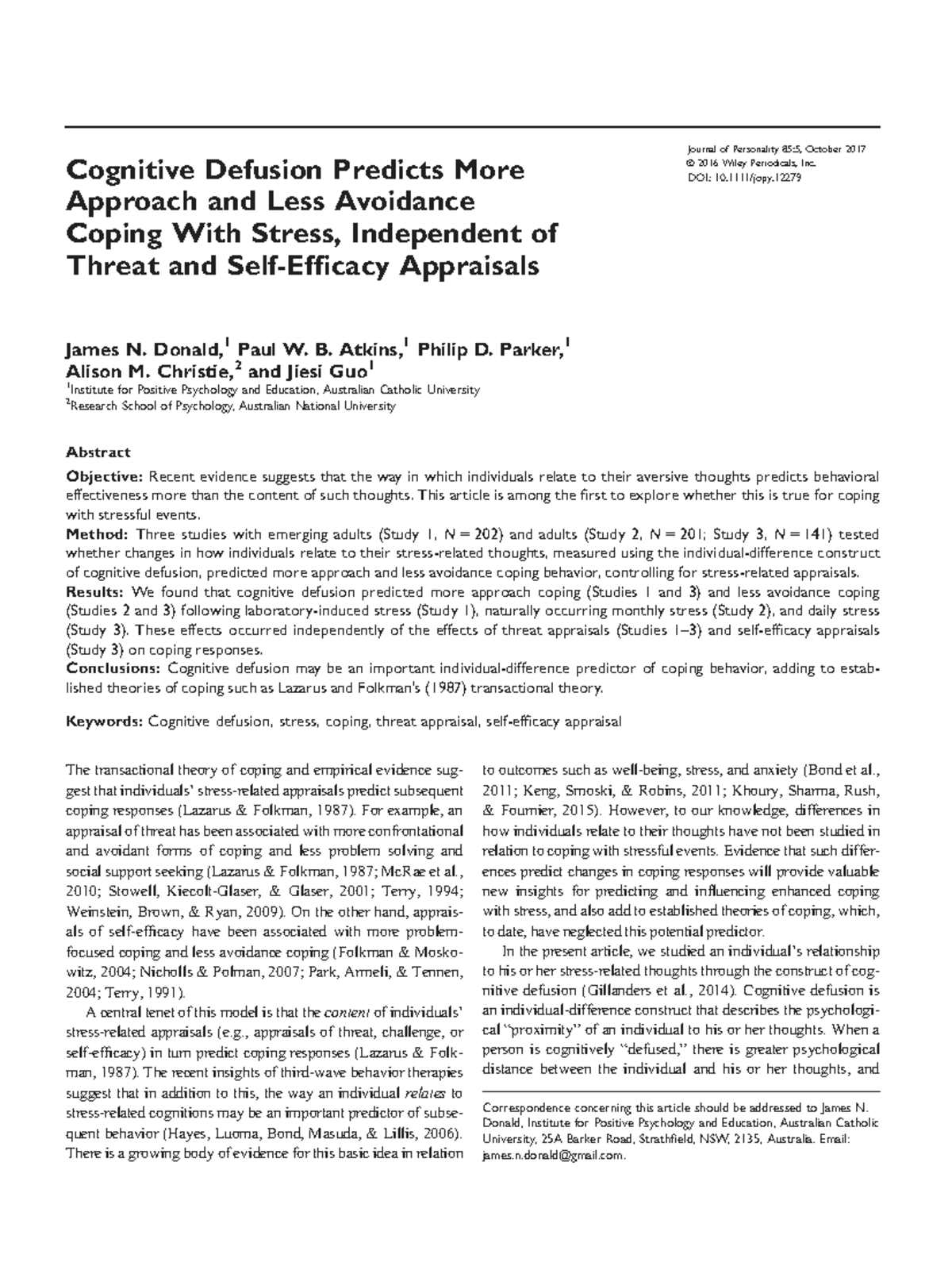 Cognitive Defusion and Coping Strategies: Stress Management Insights ...