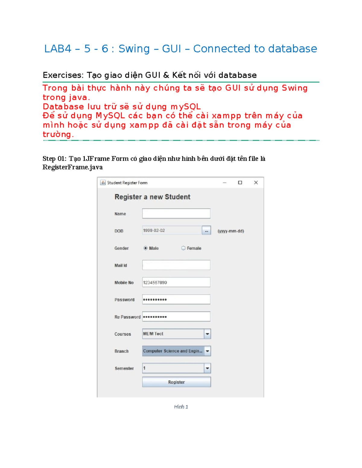 LAB4 5 6: Swing GUI with MySQL Database Integration Exercises - Studocu