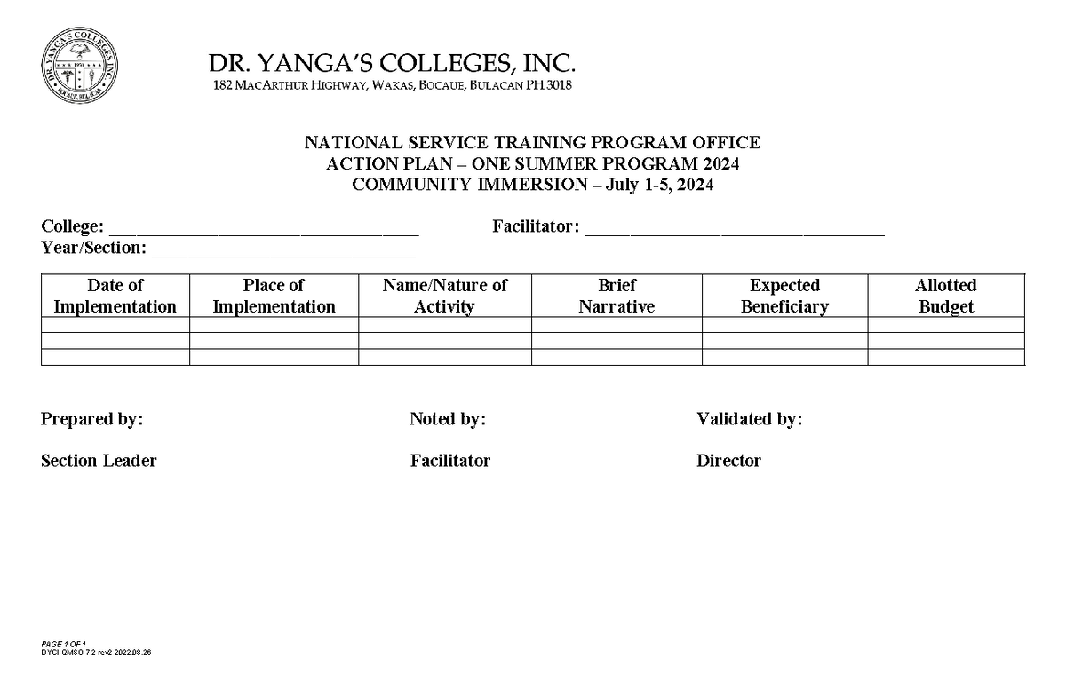 Action-Plan-Template NSTP - NATIONAL SERVICE TRAINING PROGRAM OFFICE ...