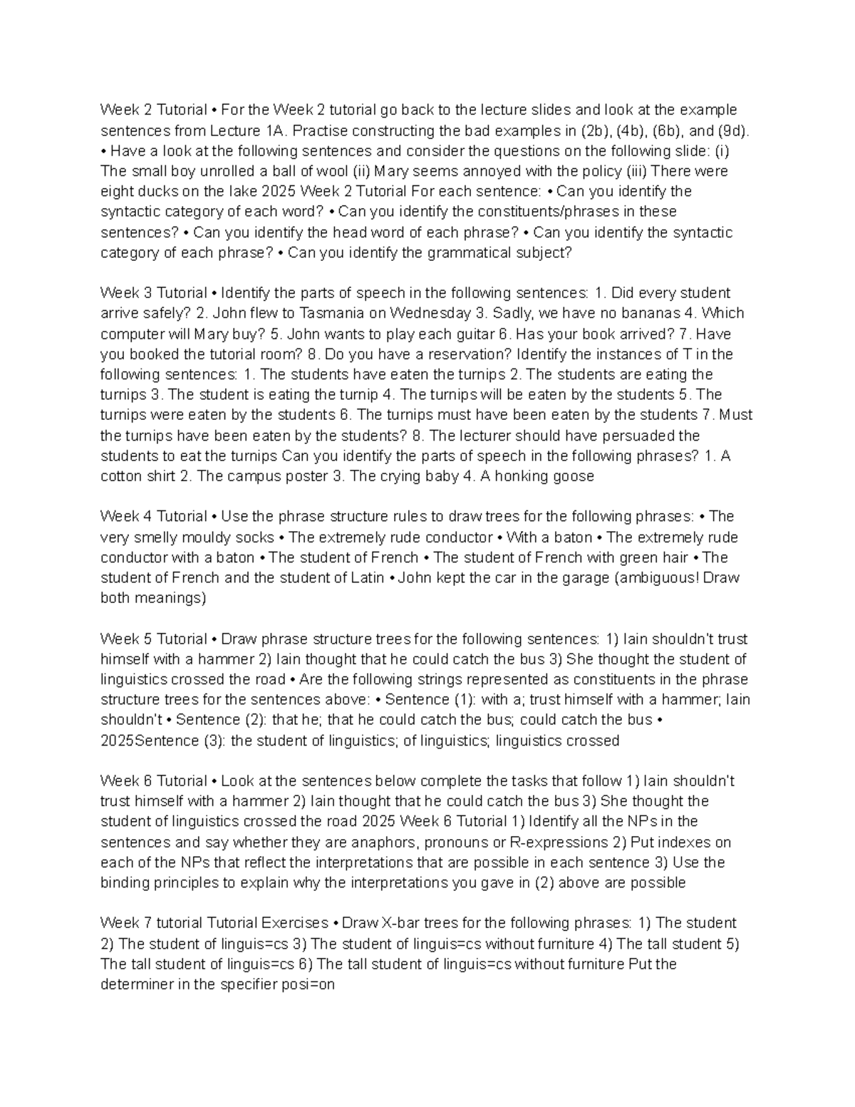 LING2220 Week 2-7 Tutorial Questions and Exercises - Studocu