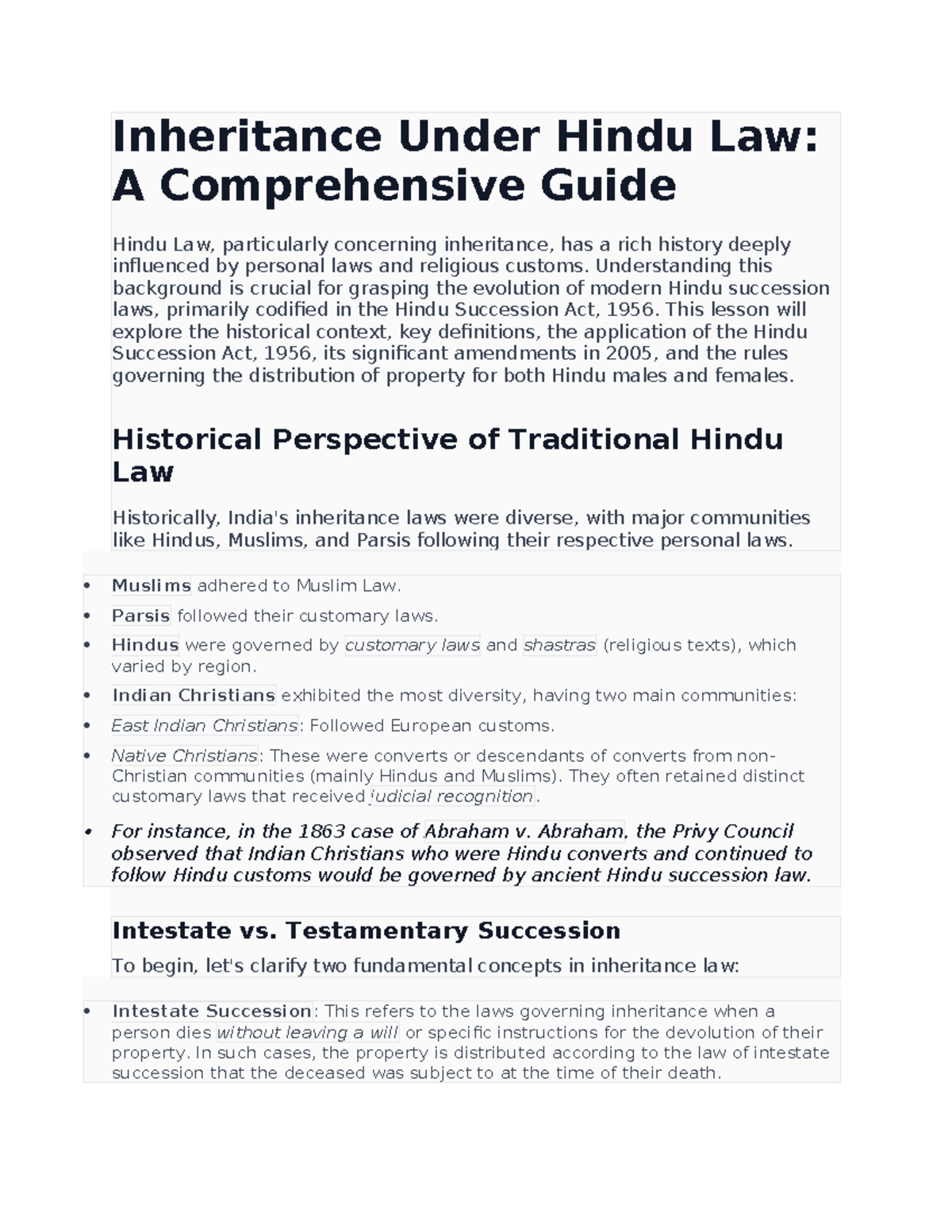 Hindu Law: Inheritance and Succession Under HSA, 1956 - Unit 1 - Studocu
