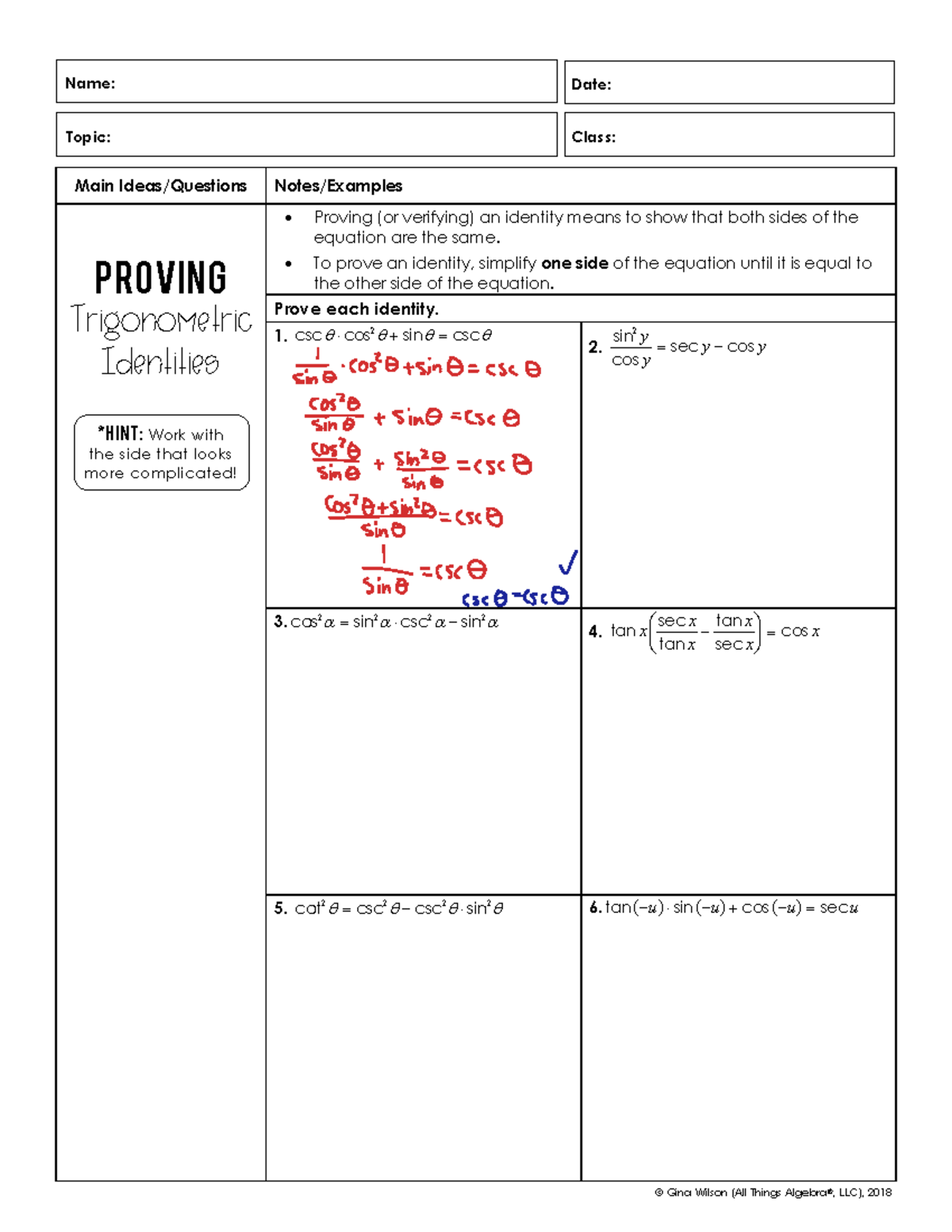 Proving Trig Identities: BVFX Class Notes and Examples - Studocu