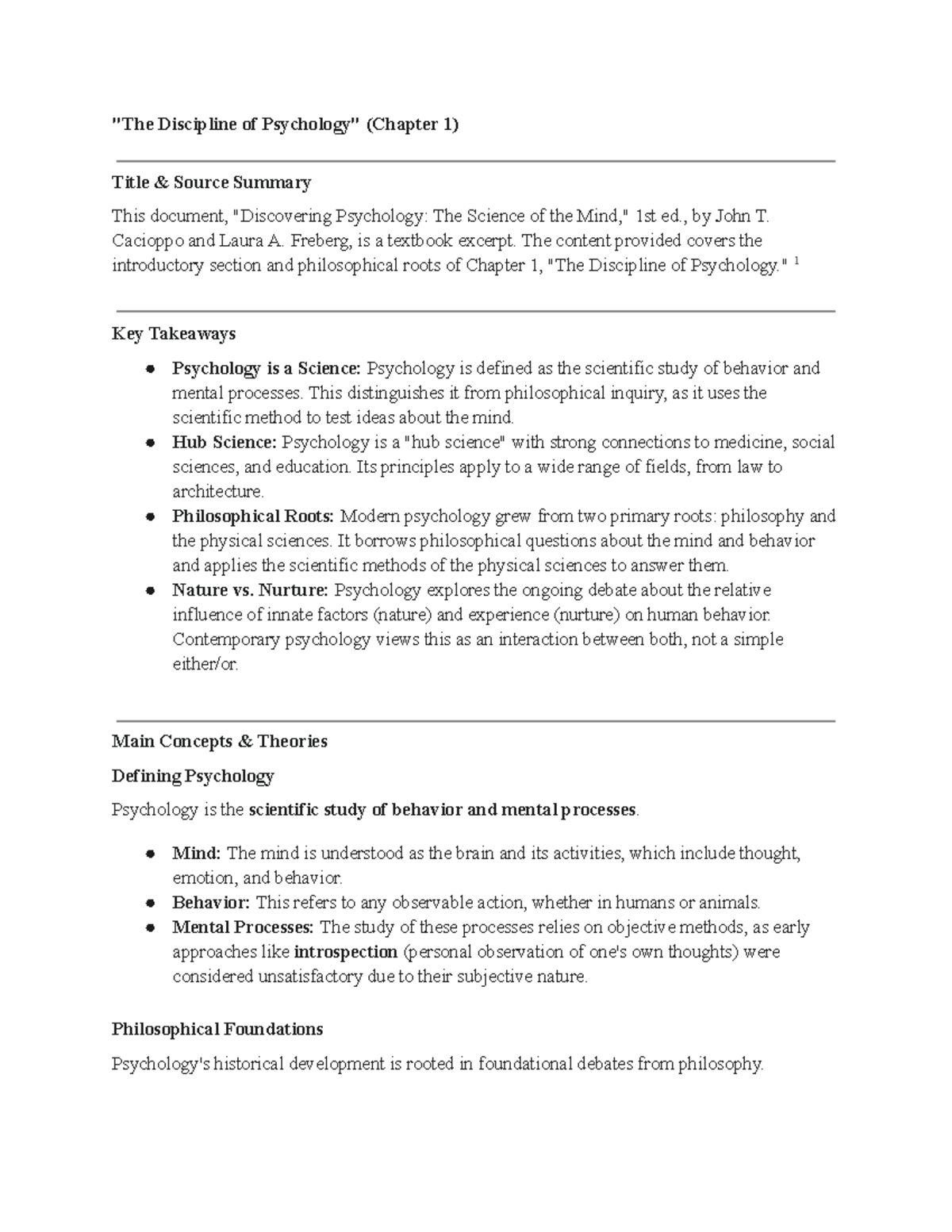 PSYA01 Chapter 1-5 Summary: Key Concepts in Psychology - Studocu