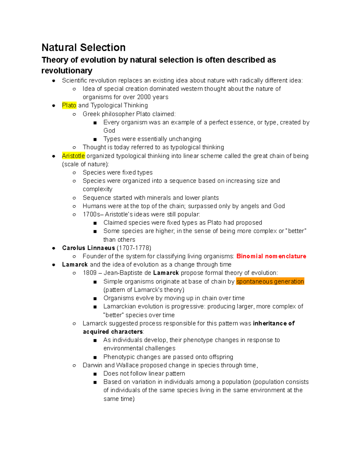 Bio II Lecture Notes: Evolution and Natural Selection Insights - Studocu