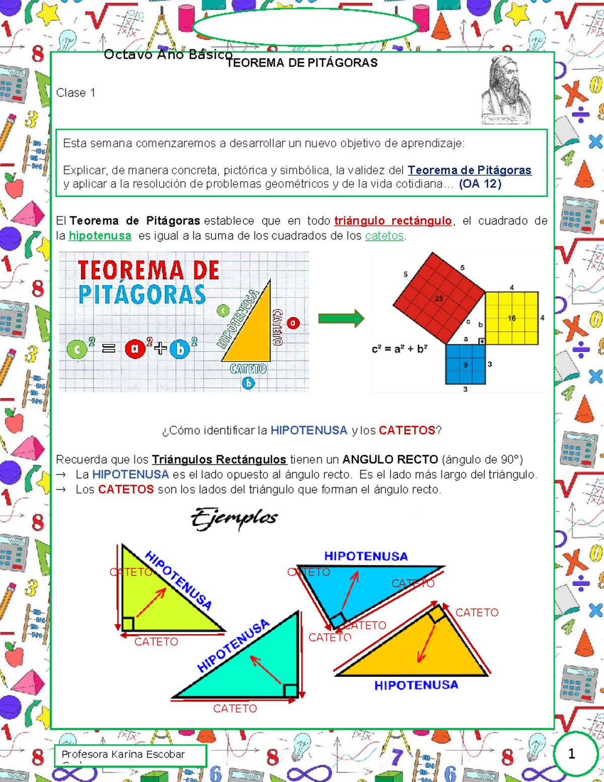 Octavo Año Básico: Teorema de Pitágoras - Clase 1 - Studocu