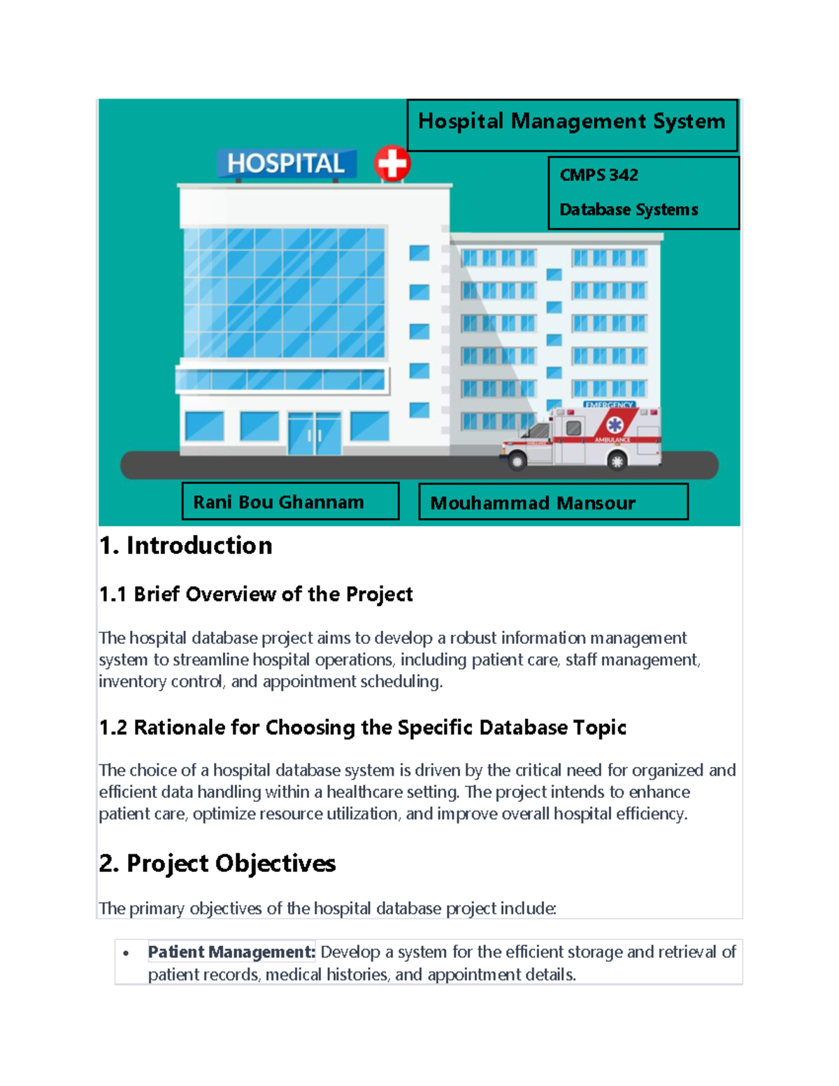 Final Project: Hospital Management System Database - CMPS 342 - Studocu