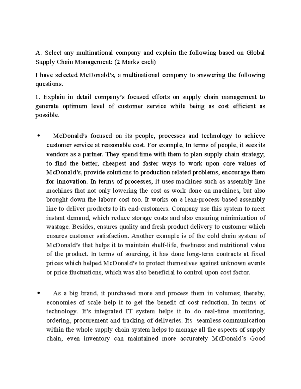 QUIZ - A. Select any multinational company and explain the following ...