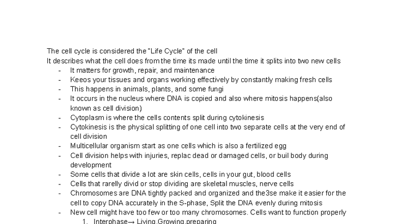 Cell Cycle Overview and Stages: Mitosis Explained (BIO101) - Studocu