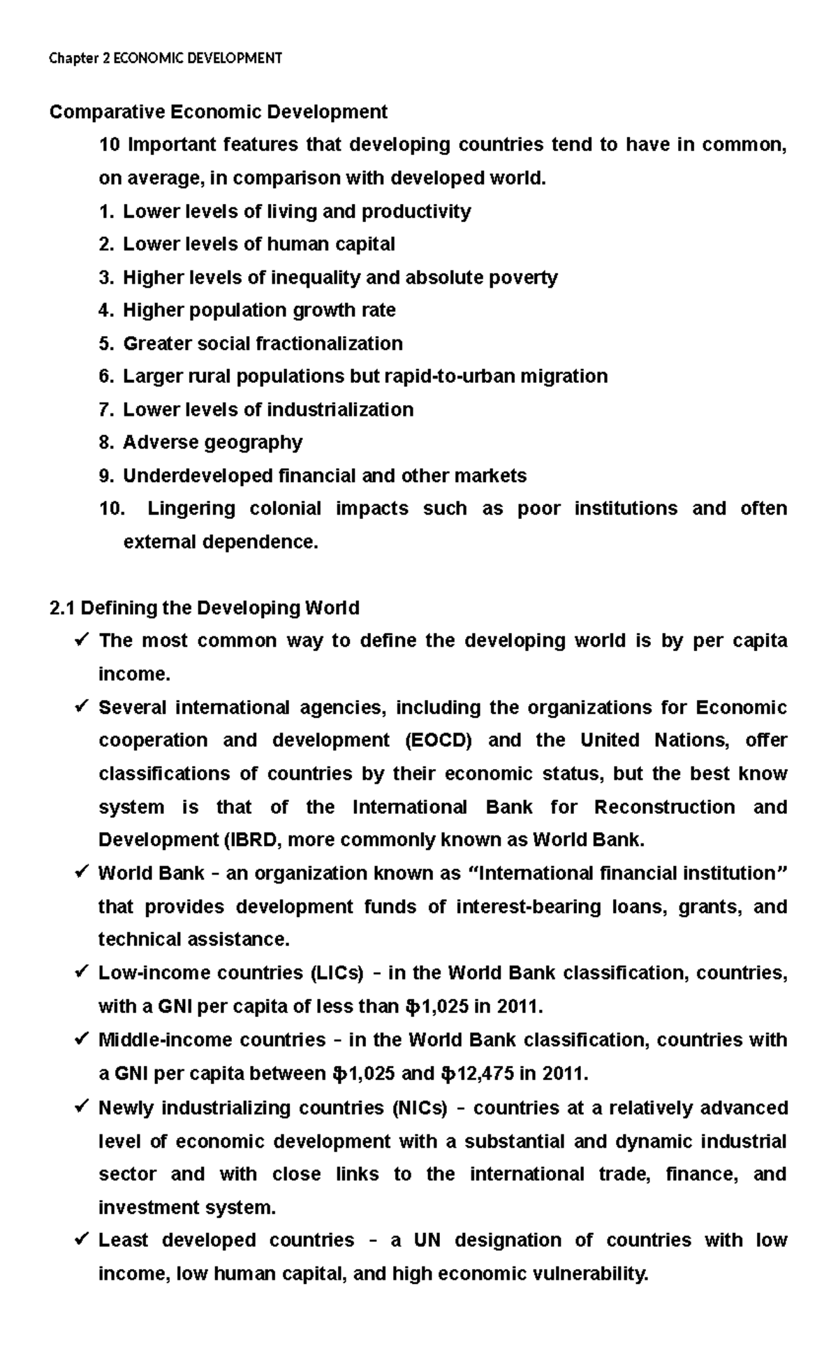 Chapter 2 - Economic Development Notes (Econ. Dev.) - Studocu