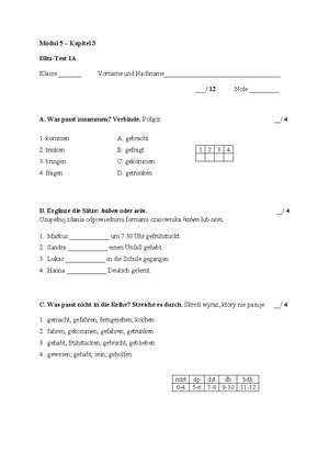 Perfekt 1 Test 6 K6 A - klasowki - Test 6: Kapitel 6 / PERFEKT 1 Gruppe ...
