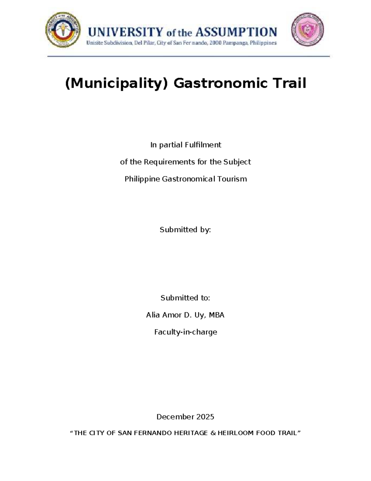 Philippine Gastronomical Tourism: Culinary Trail Sample (2025) - Studocu