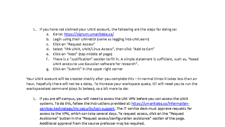 UNIX Account Setup for Gaussian Software Access Guide - Studocu