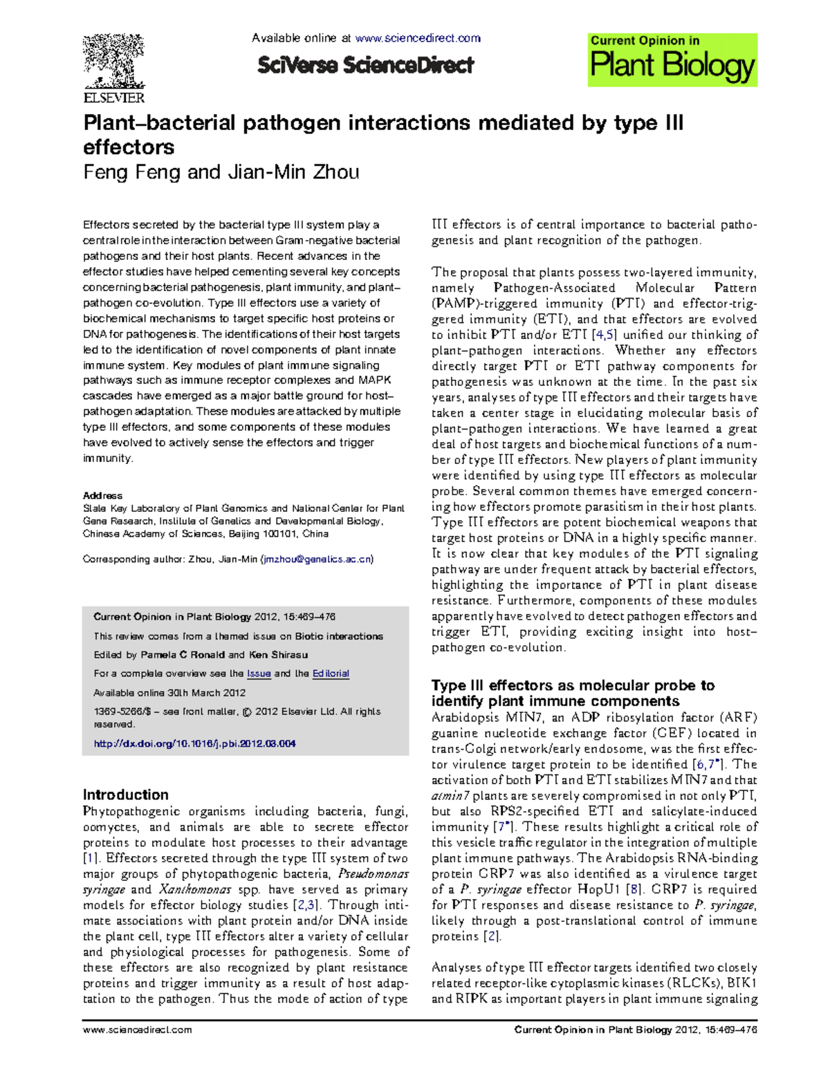 Plant-Bacterial Pathogen Interactions Mediated by Type III Effectors ...