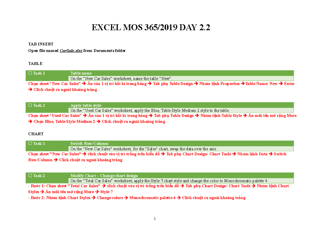 DAY 2 - MOS - EXCEL MOS 365/2019 DAY 2. TAB INSERT Open file named ...