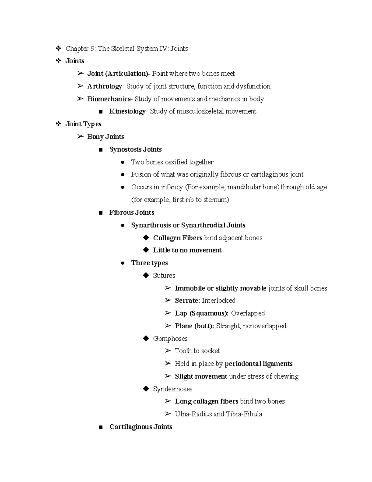 Chapter 9: The Skeletal System IV - Joints Overview & Functions - Studocu