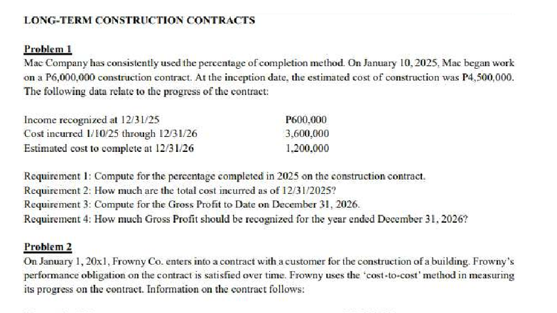 CONSTRUCTION CONTRACTS Analysis & Calculations for Long-Term Projects - Studocu