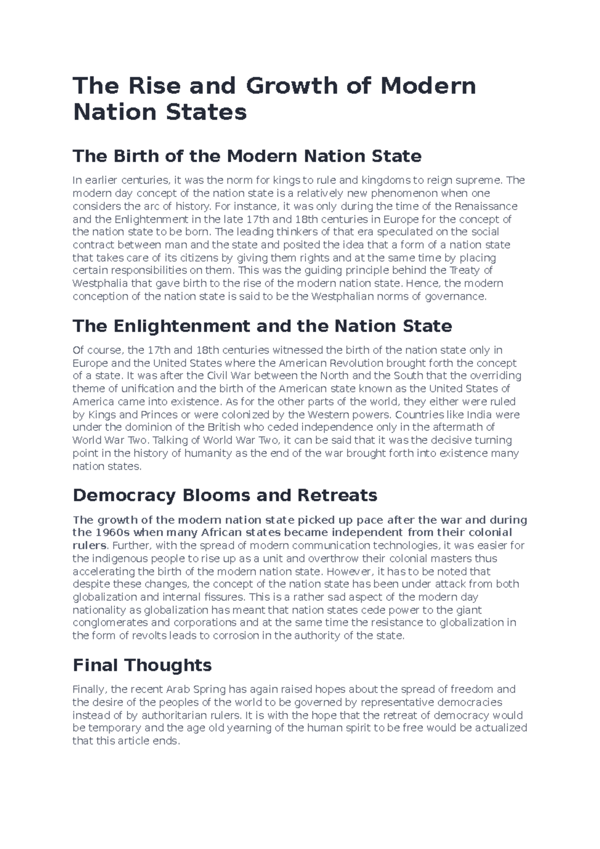 The Development of Modern Nation States: Historical Perspectives - Studocu