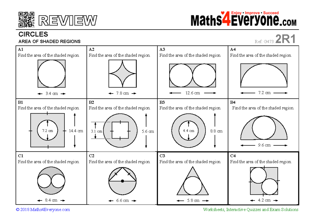 Area Calculations of Shaded Regions in Circles: Ref G473.2R - Studocu