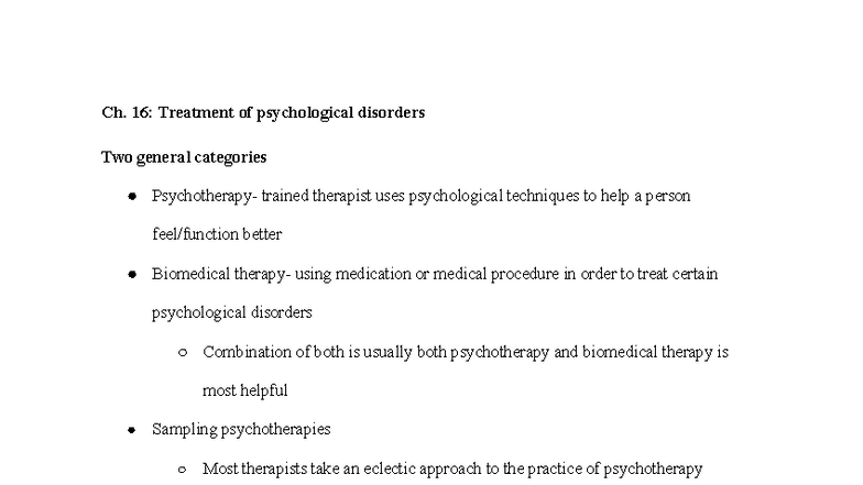 Psychology Ch. 16: Treatment of Psychological Disorders - Studocu