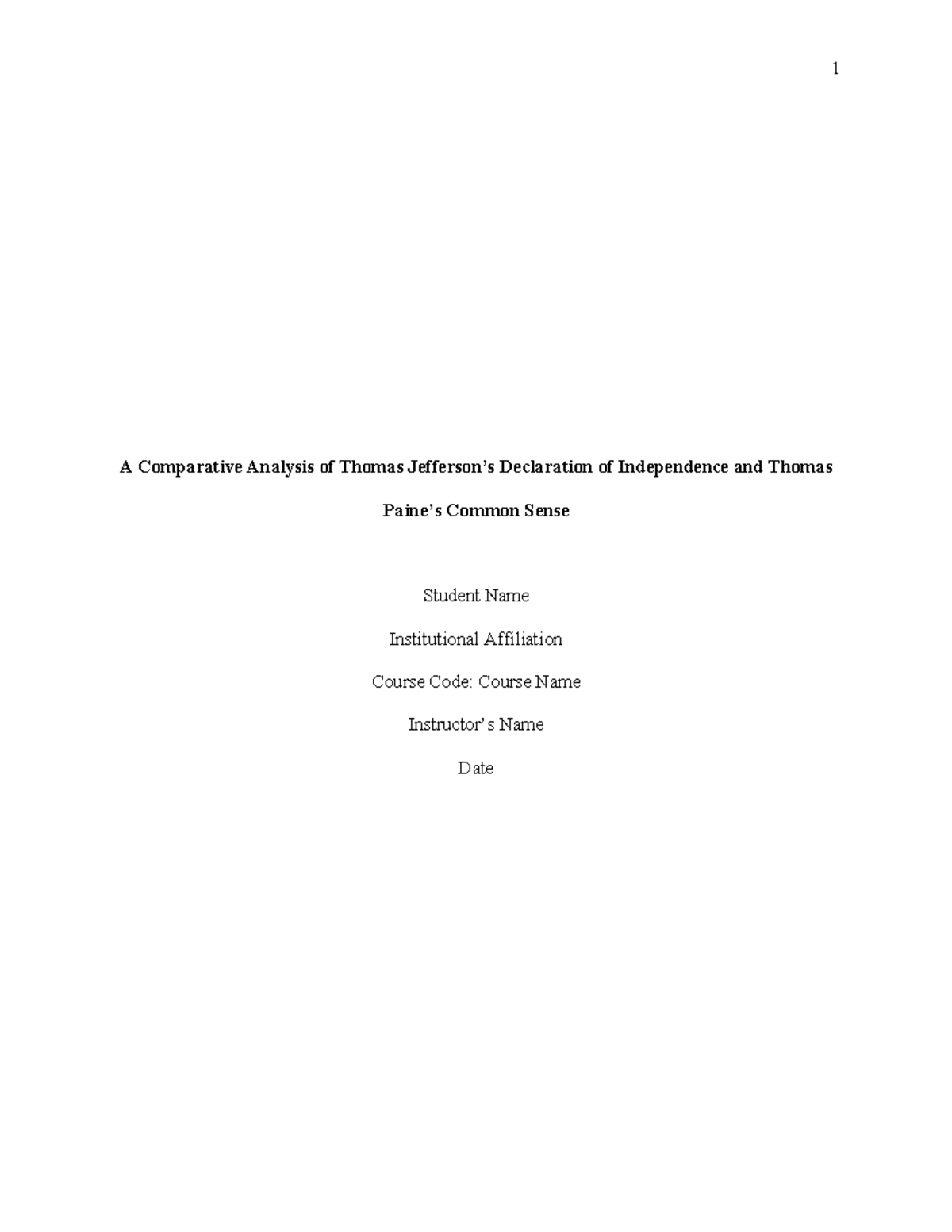 Comparative Analysis of Thomas Paine's Common Sense & Declaration of ...