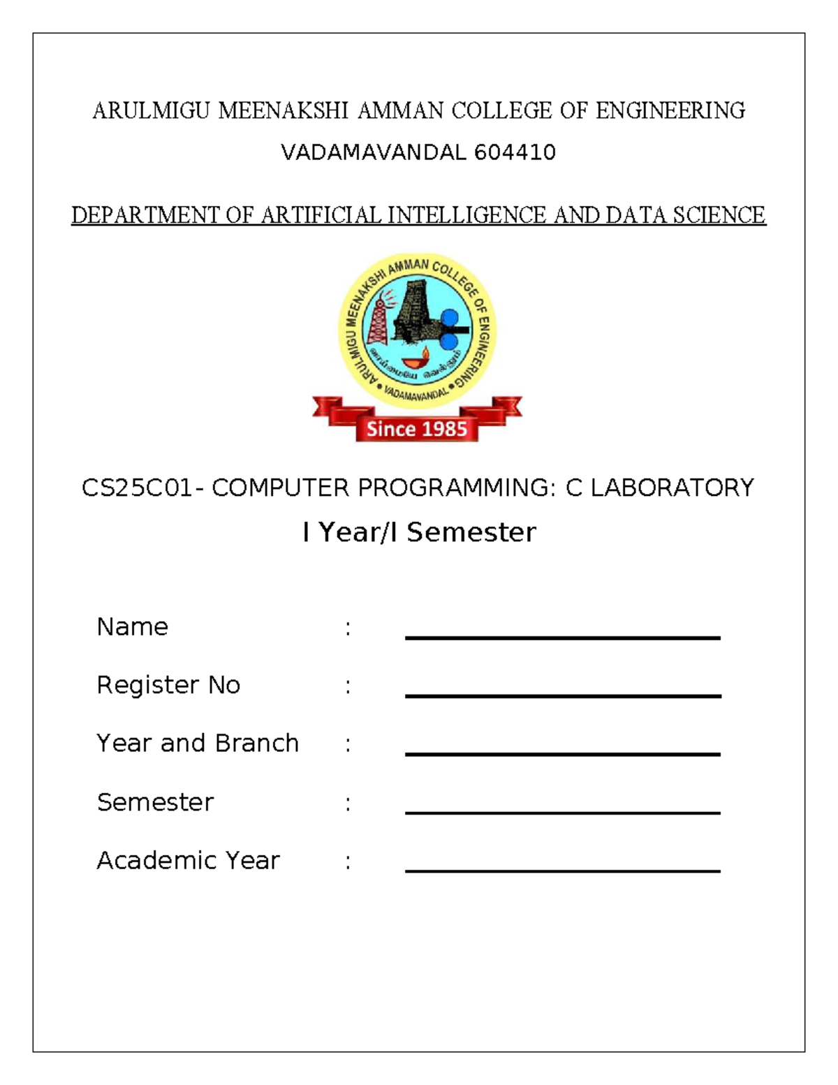 C Lab Record AIDS1 - Practical Programming Exercises and Solutions - Studocu