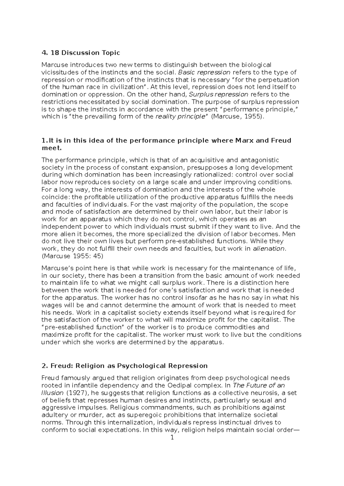 4.17 Discussion: Marcuse's Concepts of Repression and Freud's Religion ...
